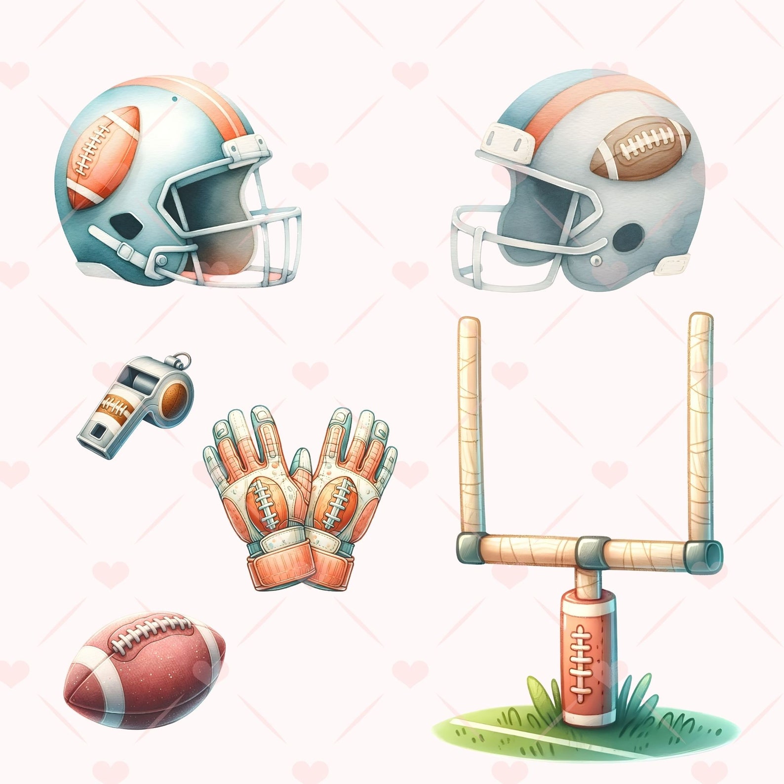Watercolor American Football Clipart, Super Bowl Clipart, Watercolor ...