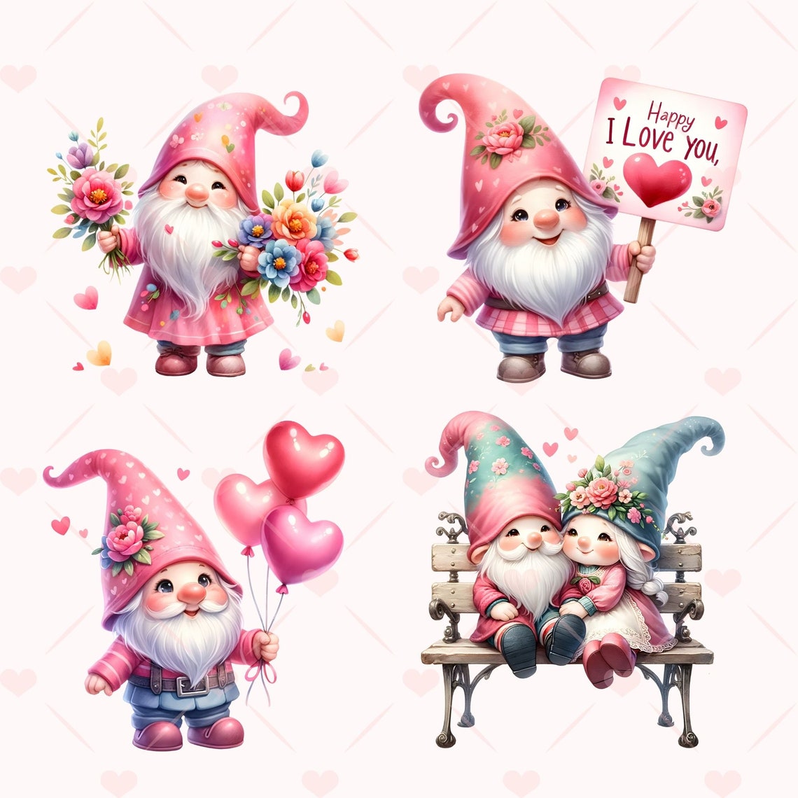 Watercolor Gnome Valentine Clipart, Watercolor Valentine Clipart ...
