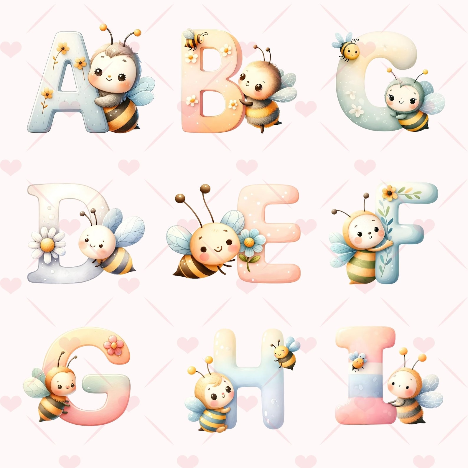 Watercolor Bee Alphabet Number Clipart PNG, Alphabet Png, Bumble Bee ...