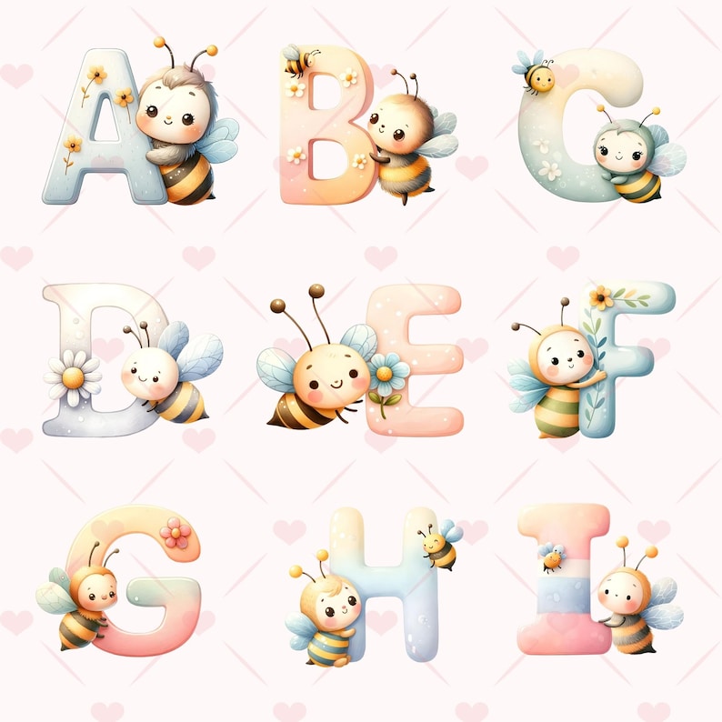 Watercolor Bee Alphabet Number Clipart PNG, Alphabet Png, Bumble Bee ...