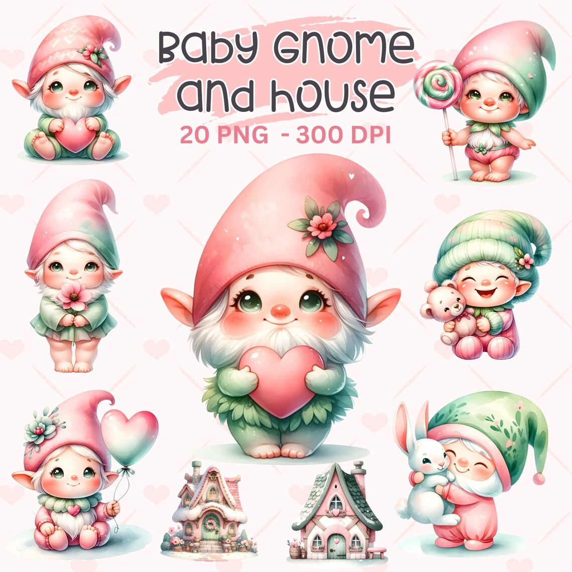 Watercolor Baby Gnome Clipart, Watercolor Clipart House, Watercolor ...