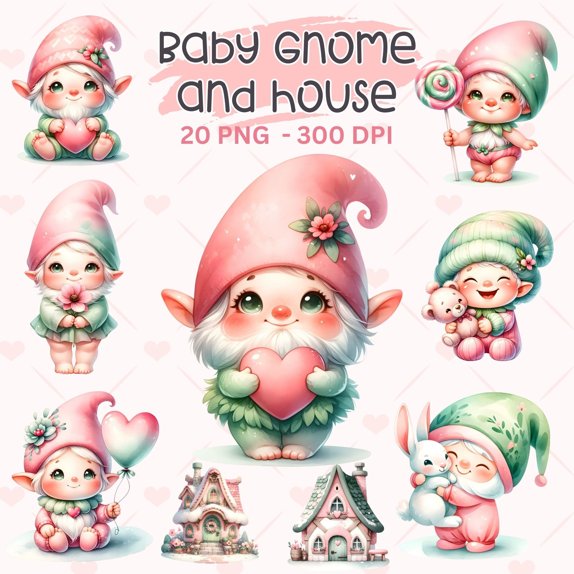 Watercolor Baby Gnome Clipart, Watercolor Clipart House, Watercolor ...