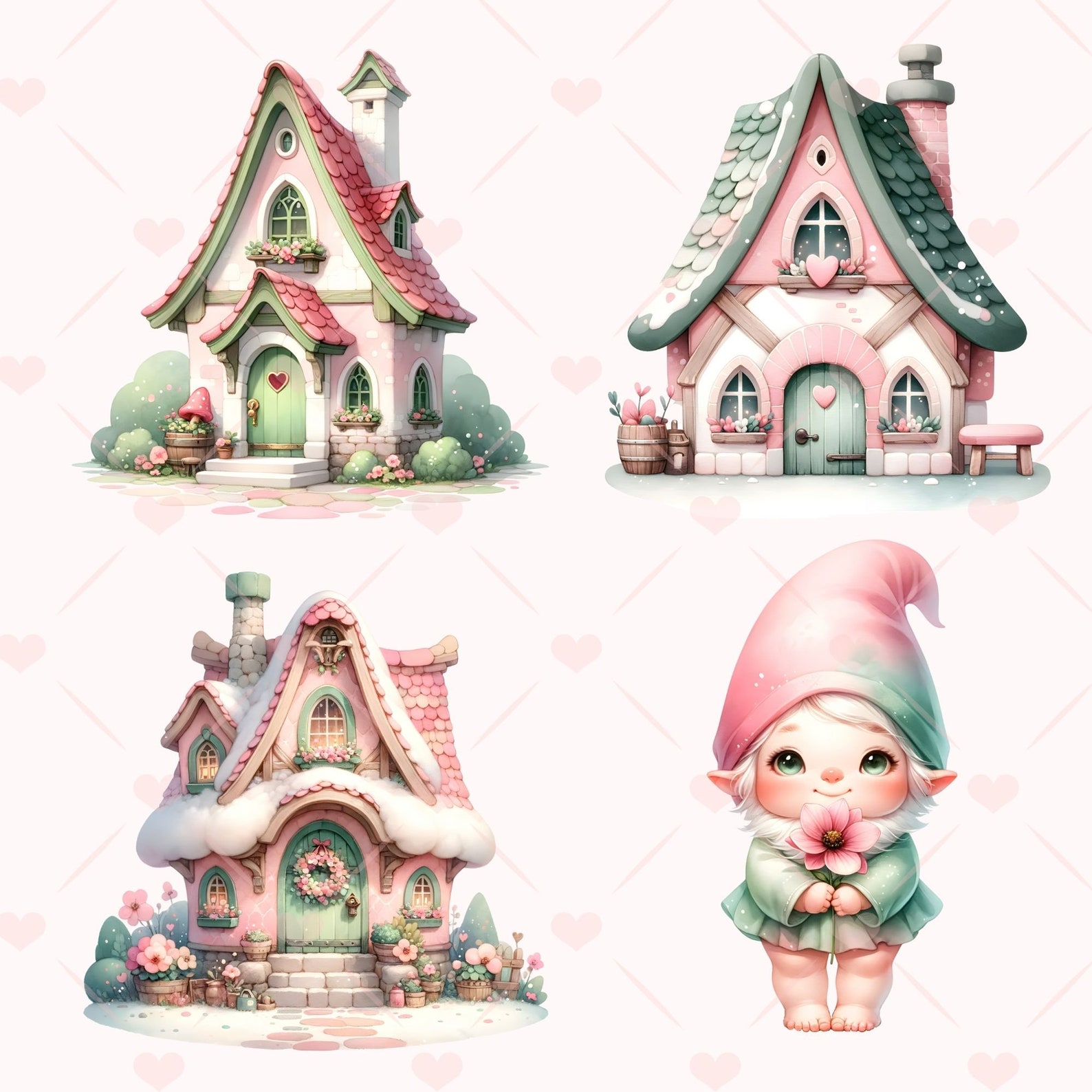 Watercolor Baby Gnome Clipart, Watercolor Clipart House, Watercolor ...
