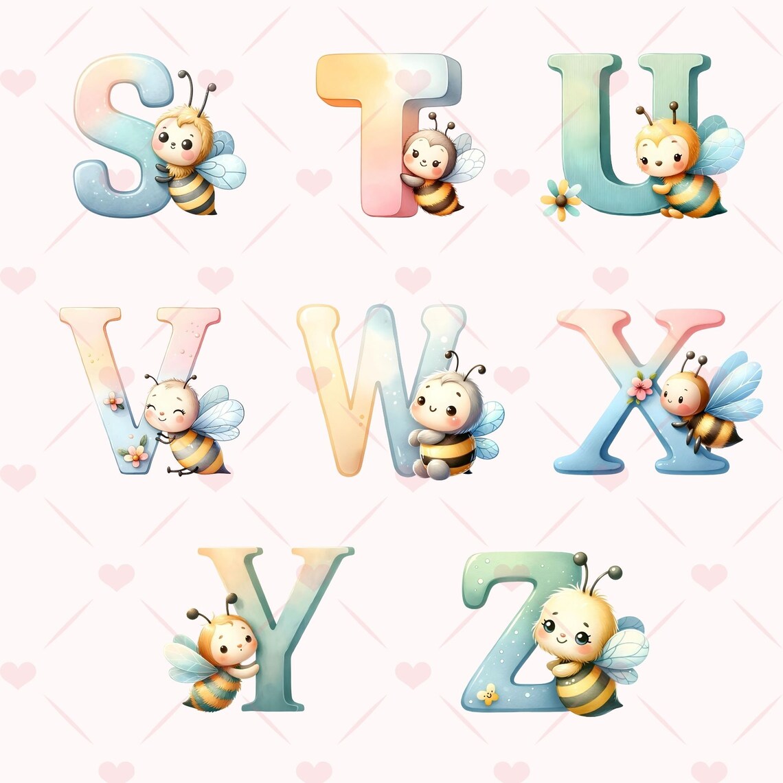 Watercolor Bee Alphabet Number Clipart PNG, Alphabet Png, Bumble Bee ...