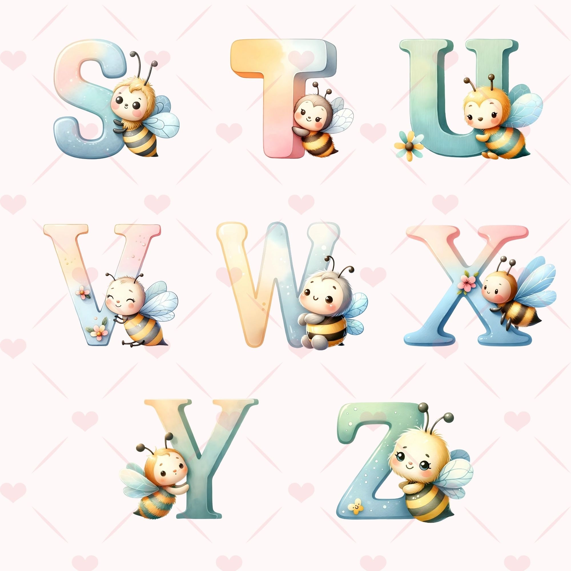 Watercolor Bee Alphabet Number Clipart PNG, Alphabet Png, Bumble Bee ...