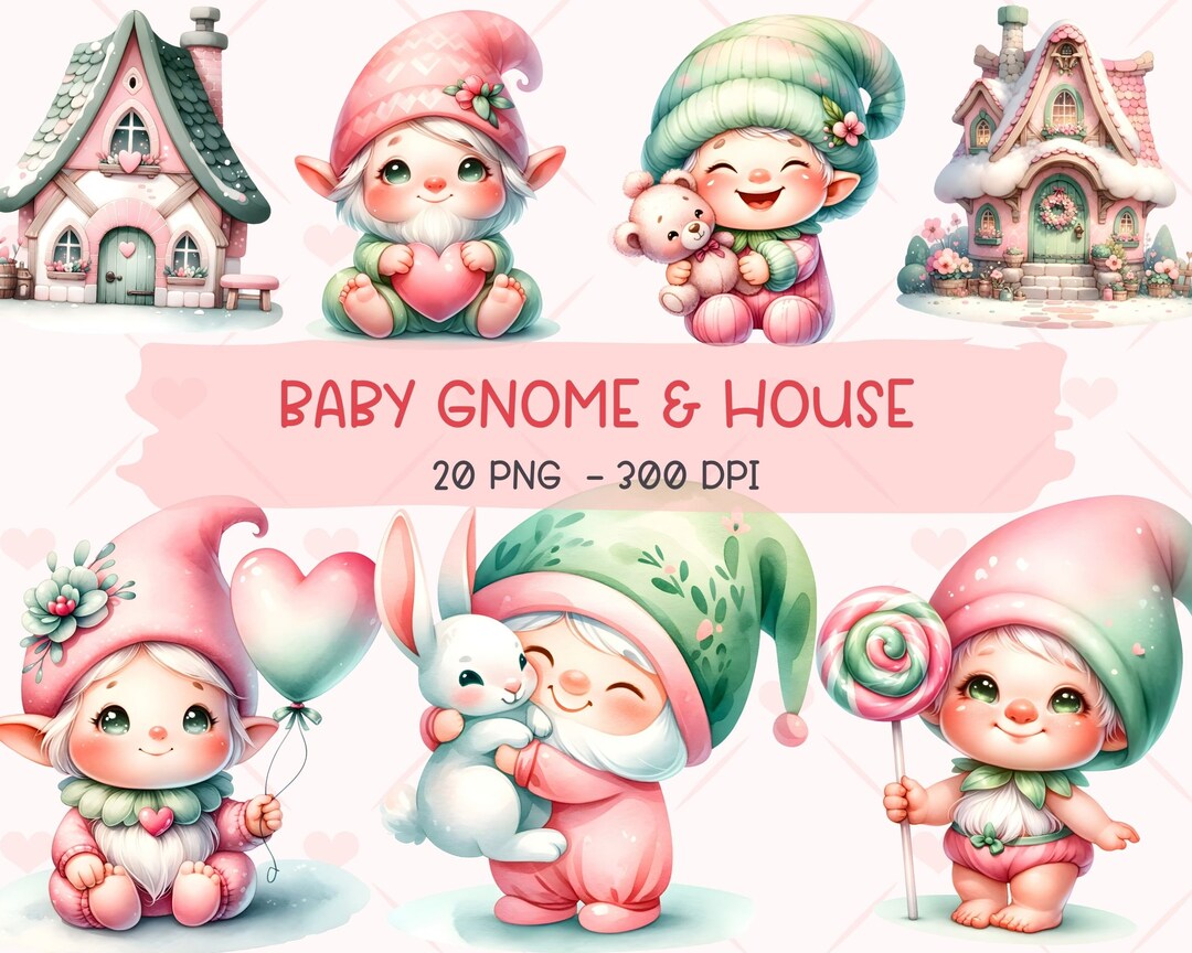 Watercolor Baby Gnome Clipart Watercolor House Watercolor - Etsy
