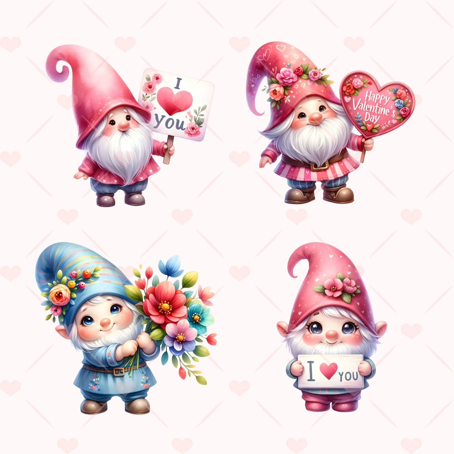 Watercolor Gnome Valentine Clipart, Watercolor Clipart, Vehicle Clipart ...