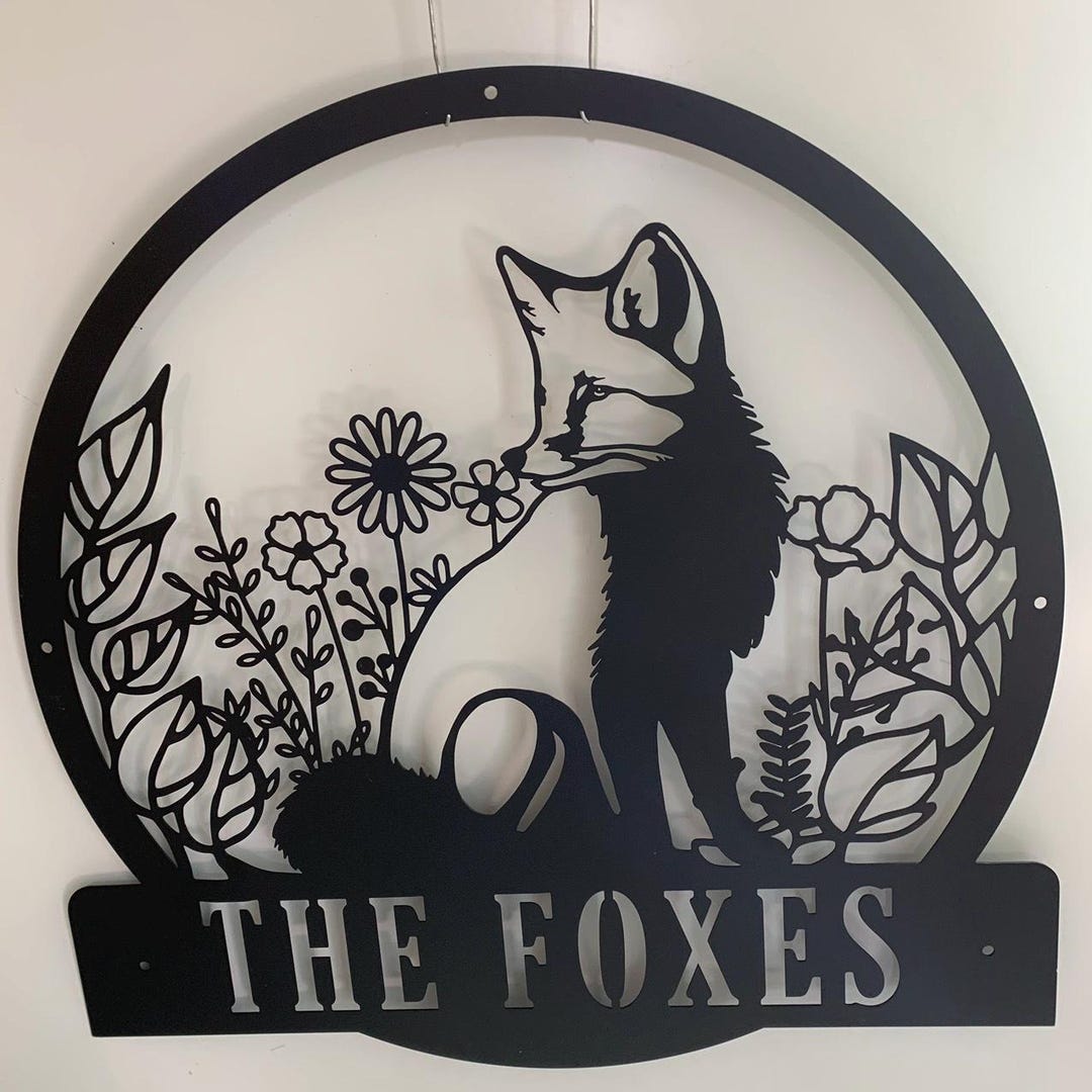 Personalized Floral Fox Metal Wall Art, Fox With Flowers Metal Name ...