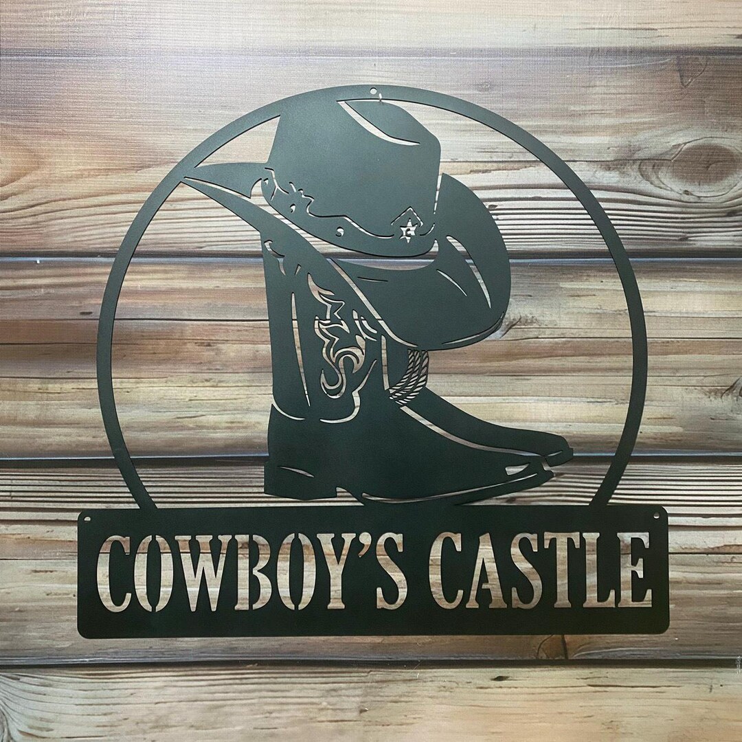 Custom Cowboy Metal Wall Art With Name, Cowboy Hat and Boots Metal Sign ...
