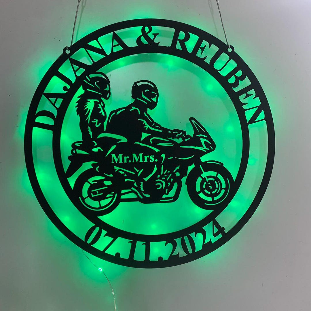Custom Couple Motorcycle Monogram Metal Wall Art, Personalized Couple ...