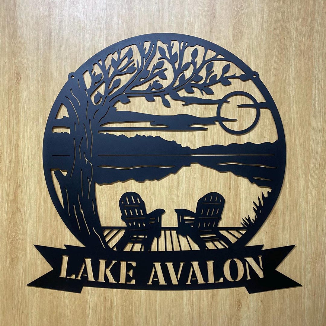 Custom Lake House Metal Wall Art, Forest Lake Scene Cabin Laser Cut ...