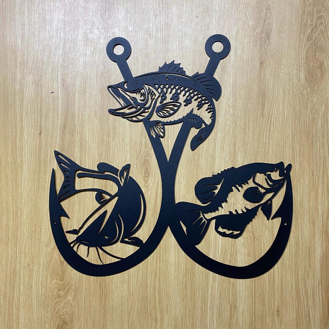 Industrial Rustic Metal Double Fishing Hook With Trout Flounder and ...