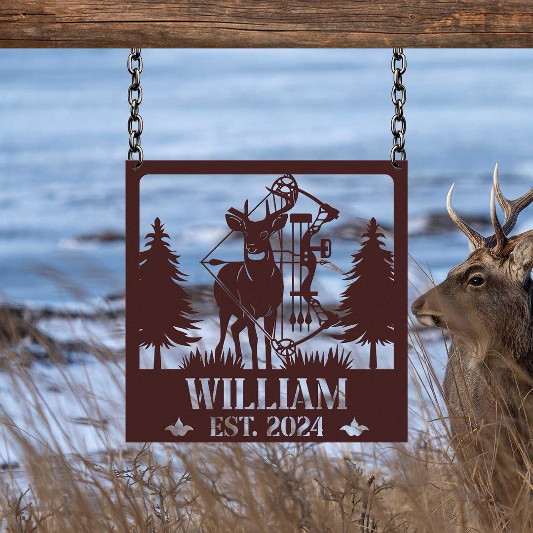 Deer Hunting Metal Sign Custom, Bow and Hunting Rifle Sign, Deer ...