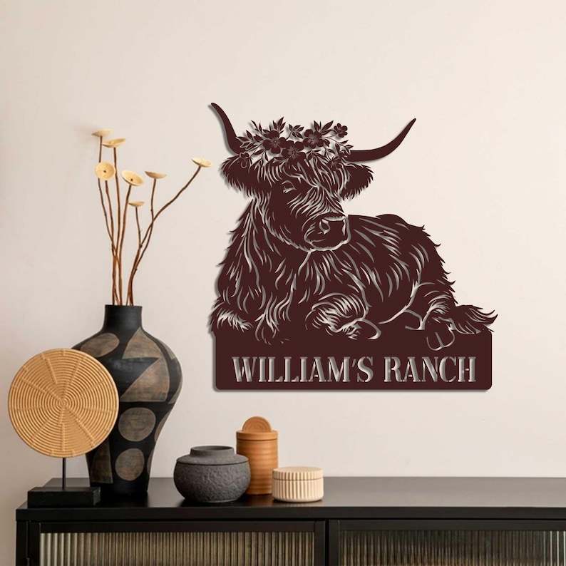 Custom Highland Cow Metal Sign, Custom Highland Cow Wall Art ...