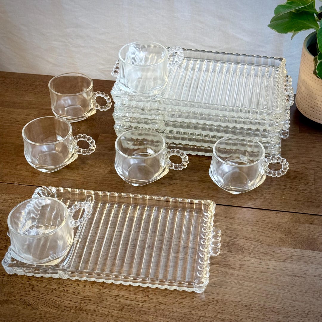 Vintage Hazel Atlas Clear Glass Sip & Smoke Luncheon Snack Cup and Tray ...