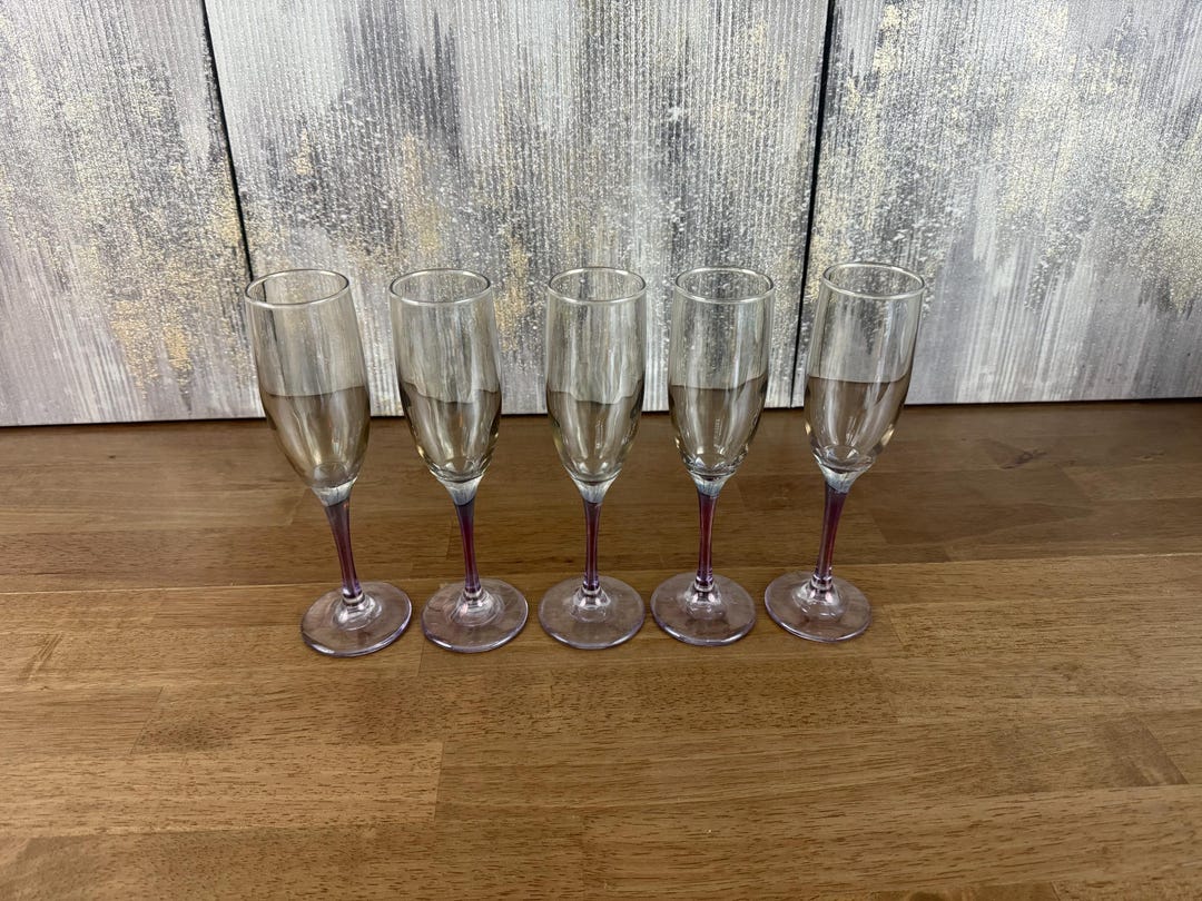 Set of 5 Vintage Libbey Purple Stem Champagne Flutes Clear Glass ...