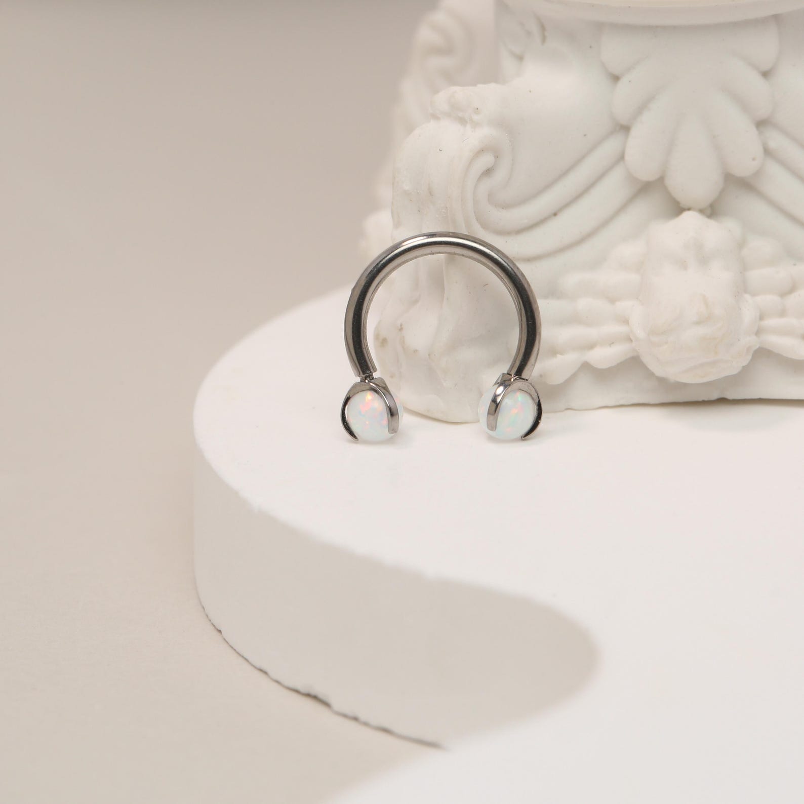 Round Opal Horseshoe Septum Nose Ring Titanium 16G Septum Ring ...