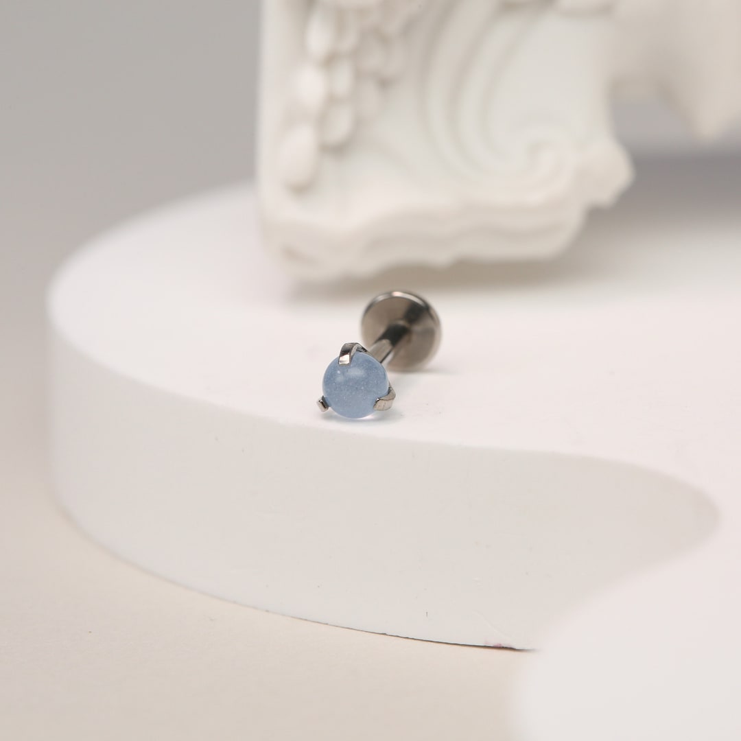Titanium Labret Nose Studs - Green/blue Imitation Jade - Internally ...