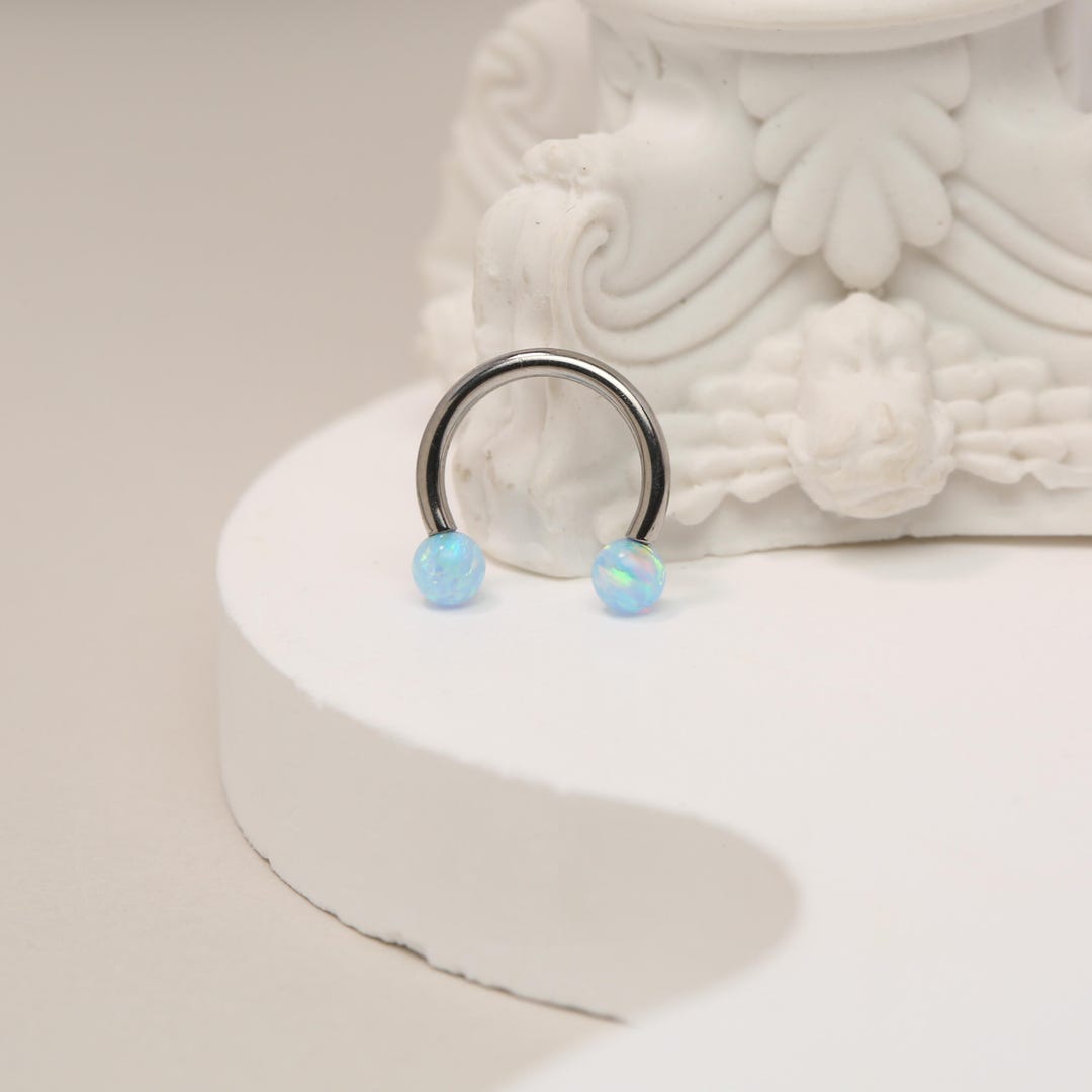 Round Opal Horseshoe Septum Nose Ring Titanium 16G Septum Ring ...