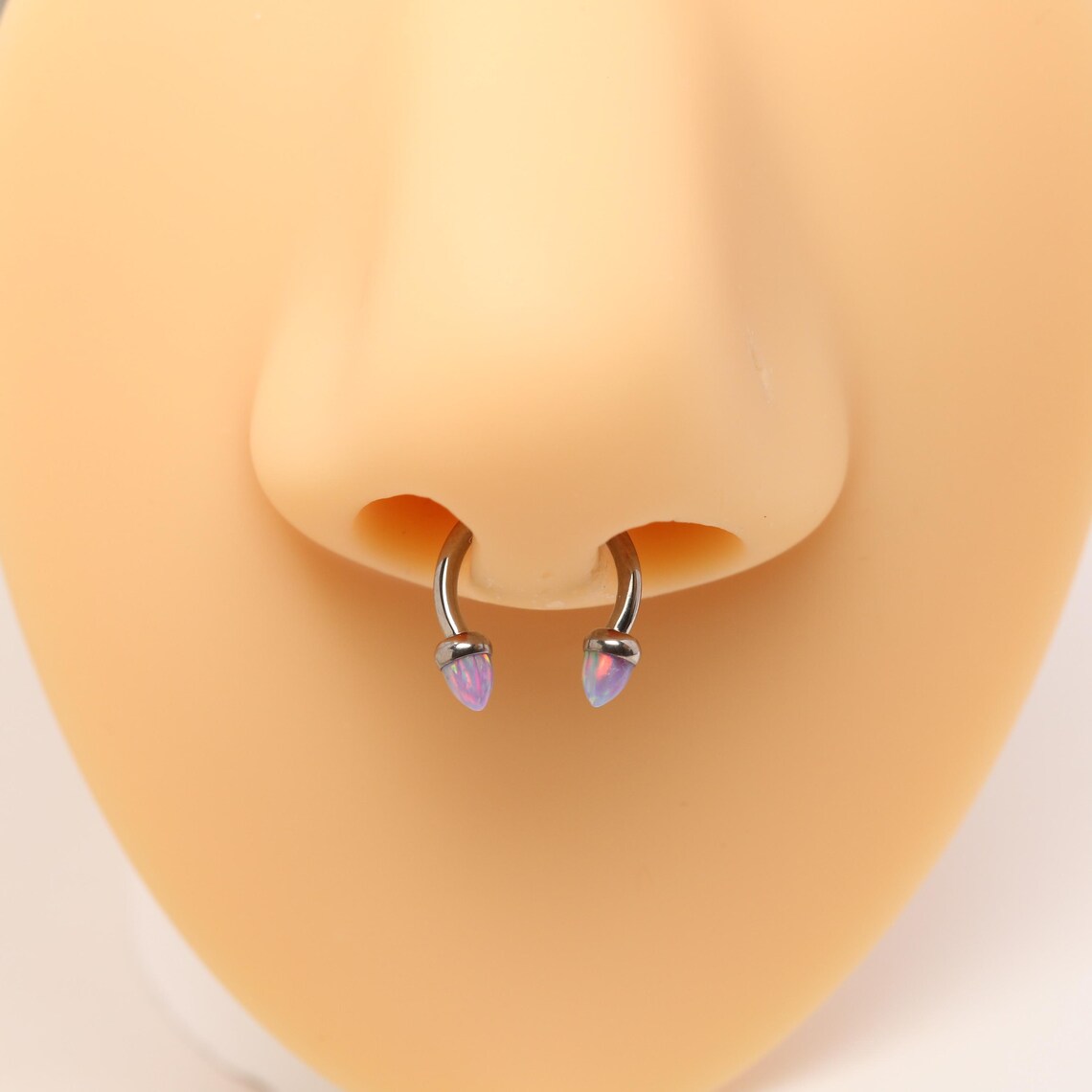 Round Opal Horseshoe Septum Nose Ring Titanium 16G Septum Ring ...