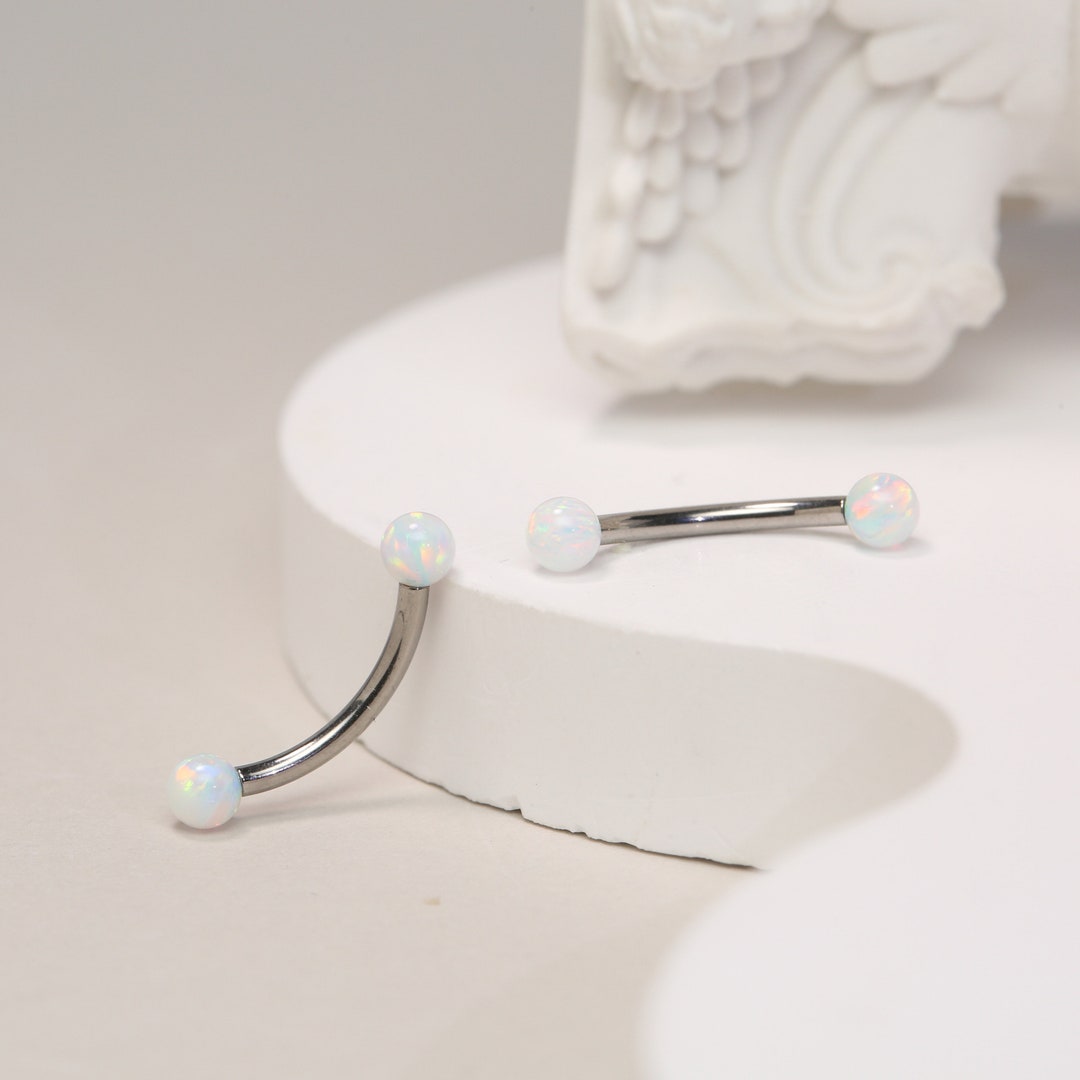 Round White Opal Ball Eyebrow Ring - G23 Titanium - Labret Stud ...