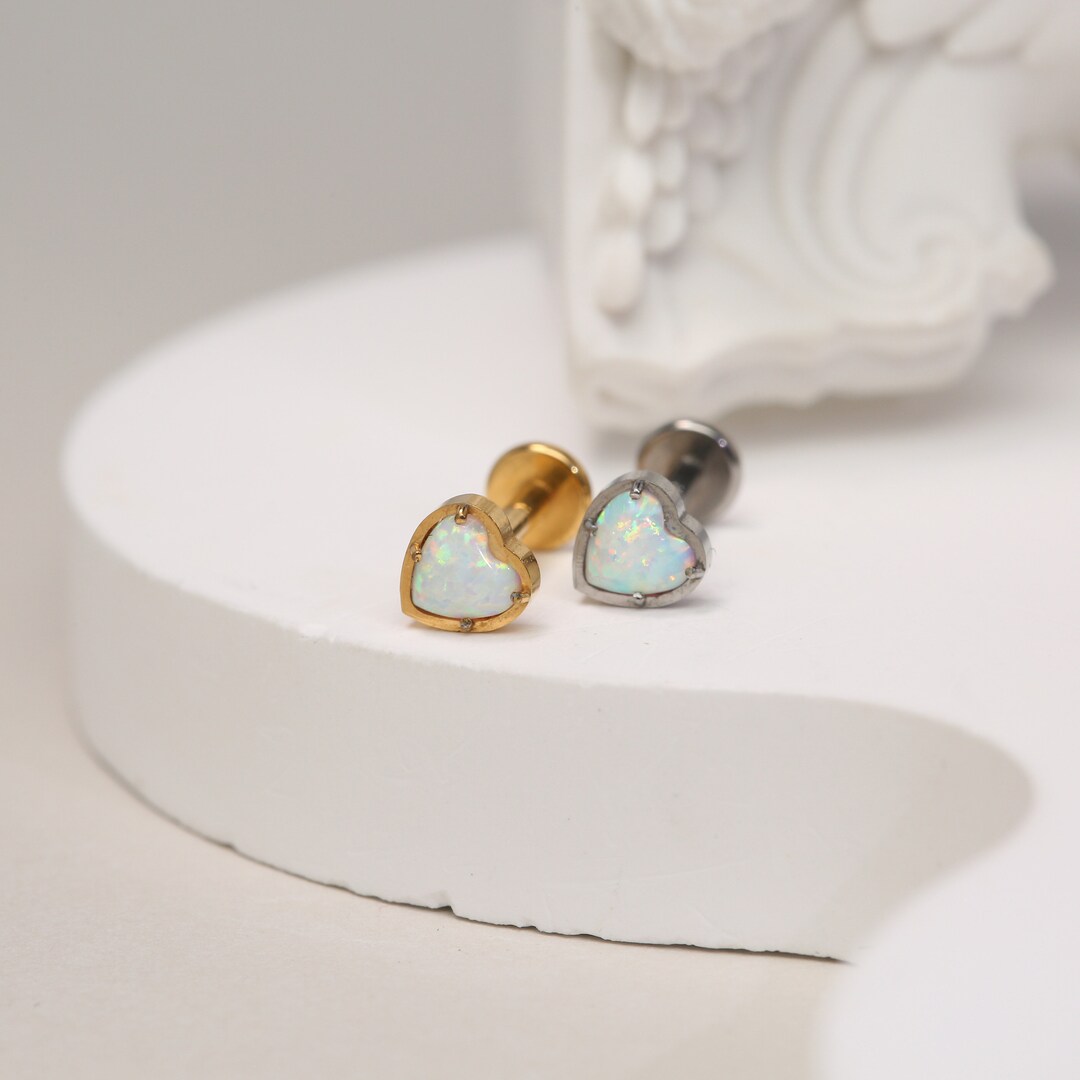 Heart Opal Lip Ring Labret Medusa Piercing Jewelry Internally Threaded ...