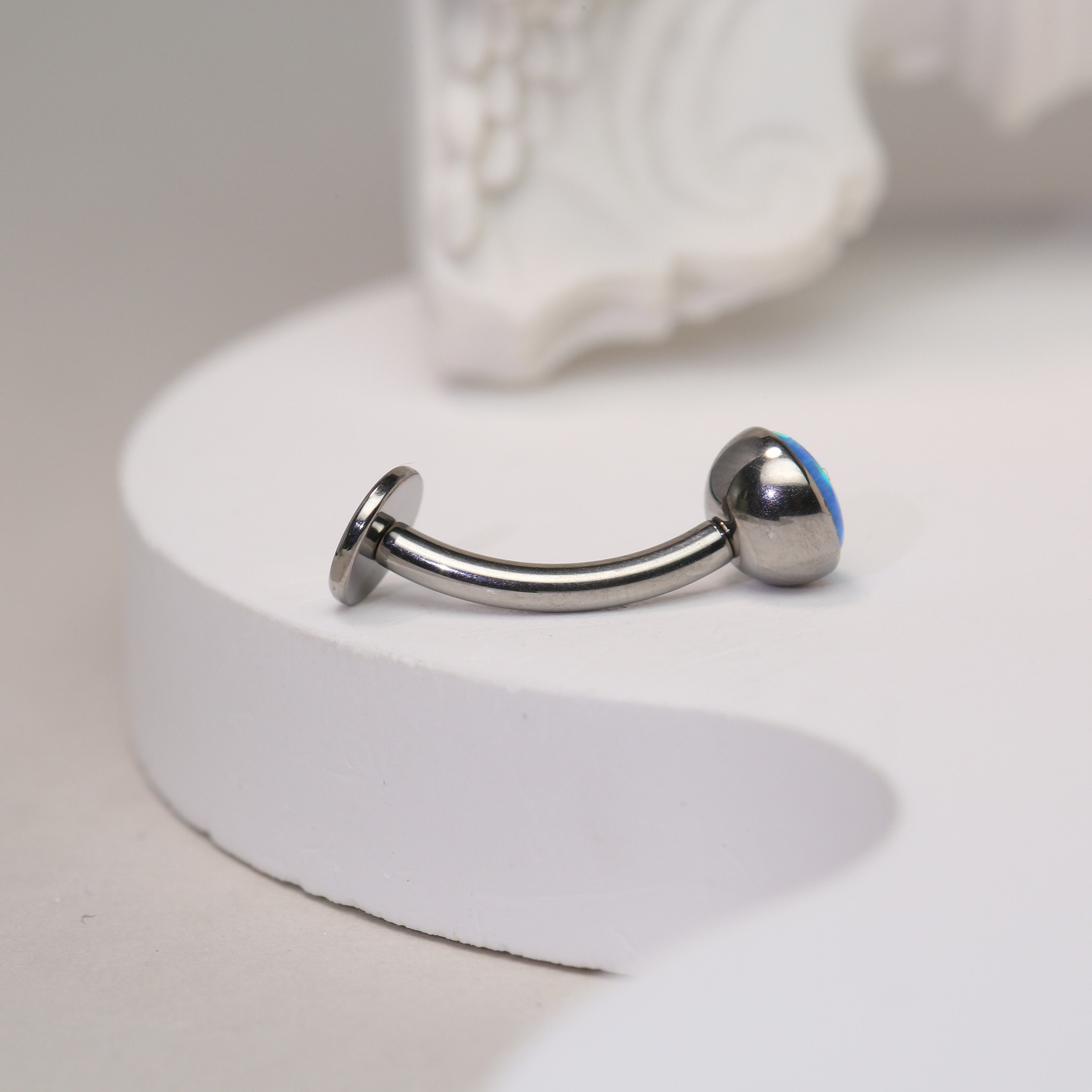 8/10/12mm Opal Flat Back Belly Button Piercing - Curved Navel Barbell ...