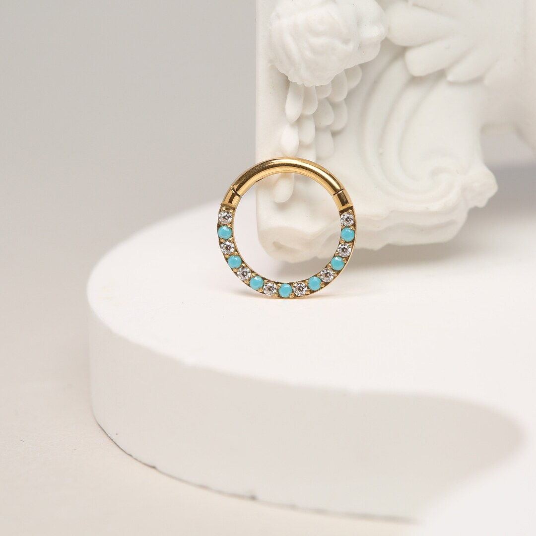 16G Hinged Nose Ring Turquoise Blue+cz - Nose Piercing Jewelry - Nasal ...