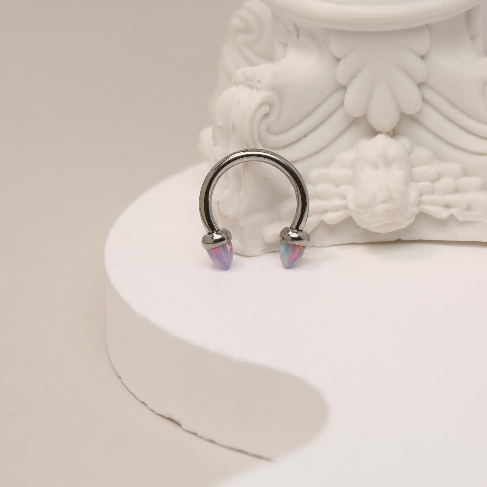 Round Opal Horseshoe Septum Nose Ring Titanium 16G Septum Ring ...