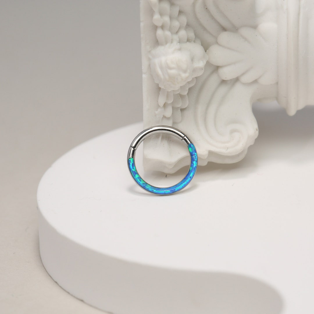 16G Blue Opal Nose Ring -316L Surgical Steel- Septum Clicker Ring ...