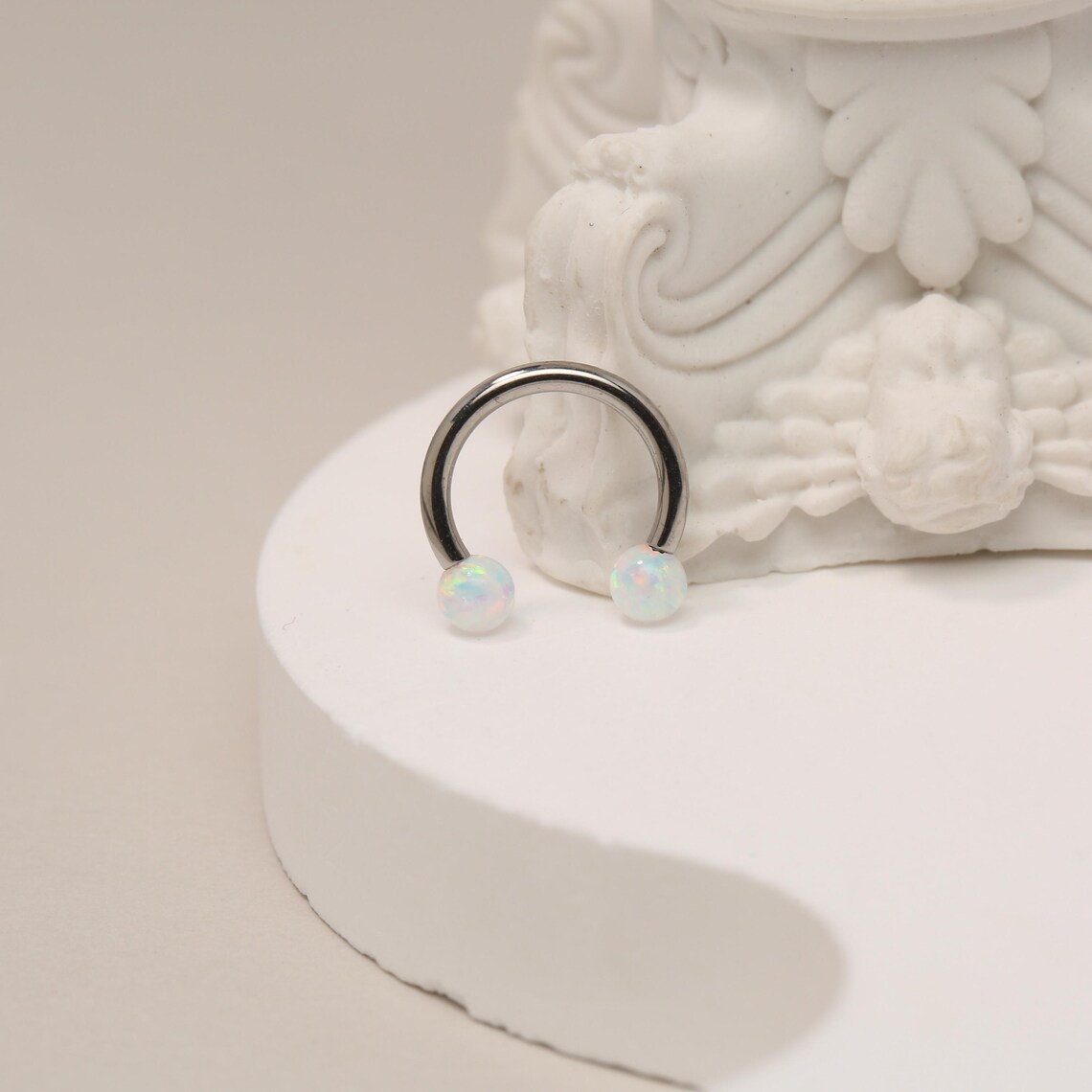 Round Opal Horseshoe Septum Nose Ring Titanium 16G Septum Ring ...