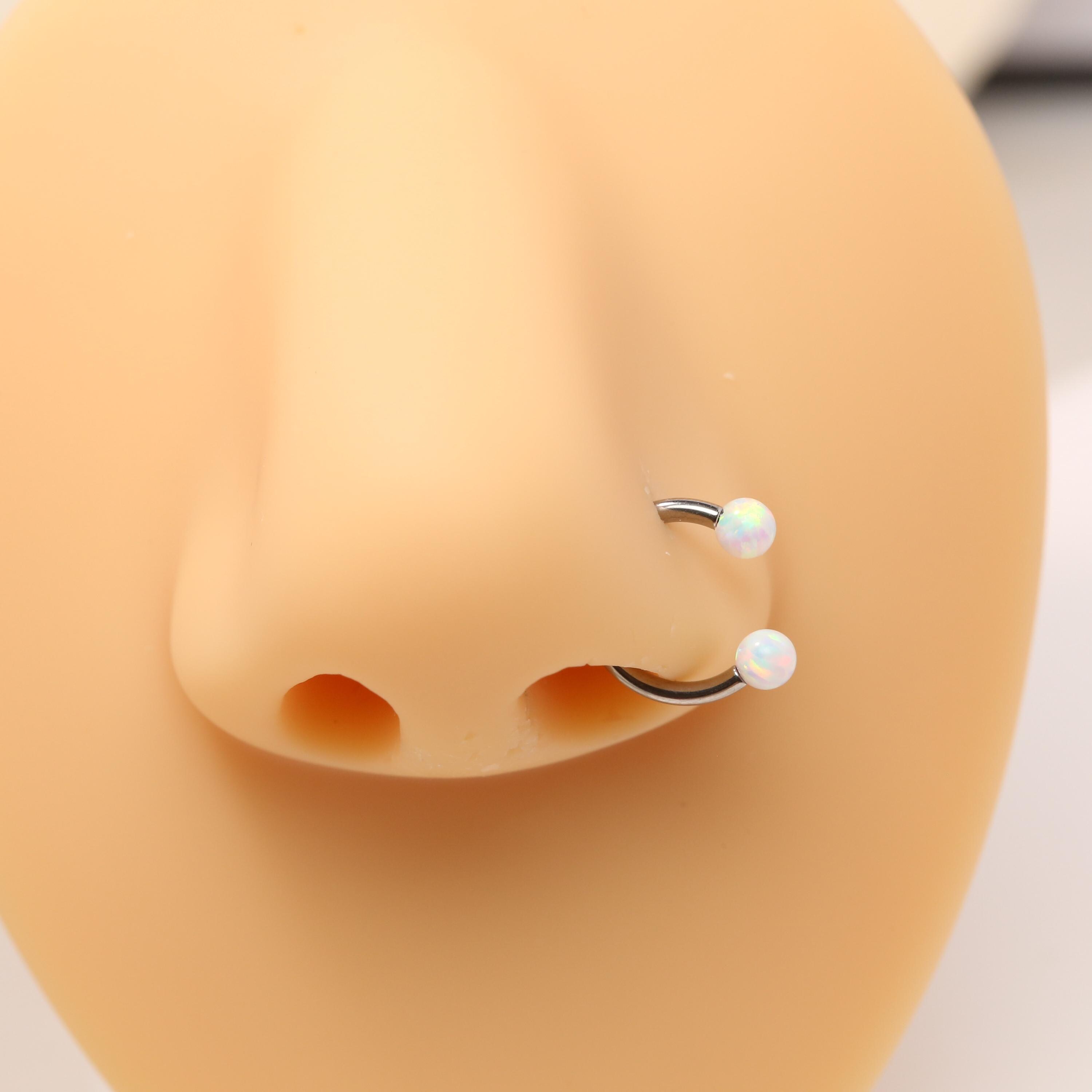 Round Opal Horseshoe Septum Nose Ring Titanium 16G Septum Ring ...