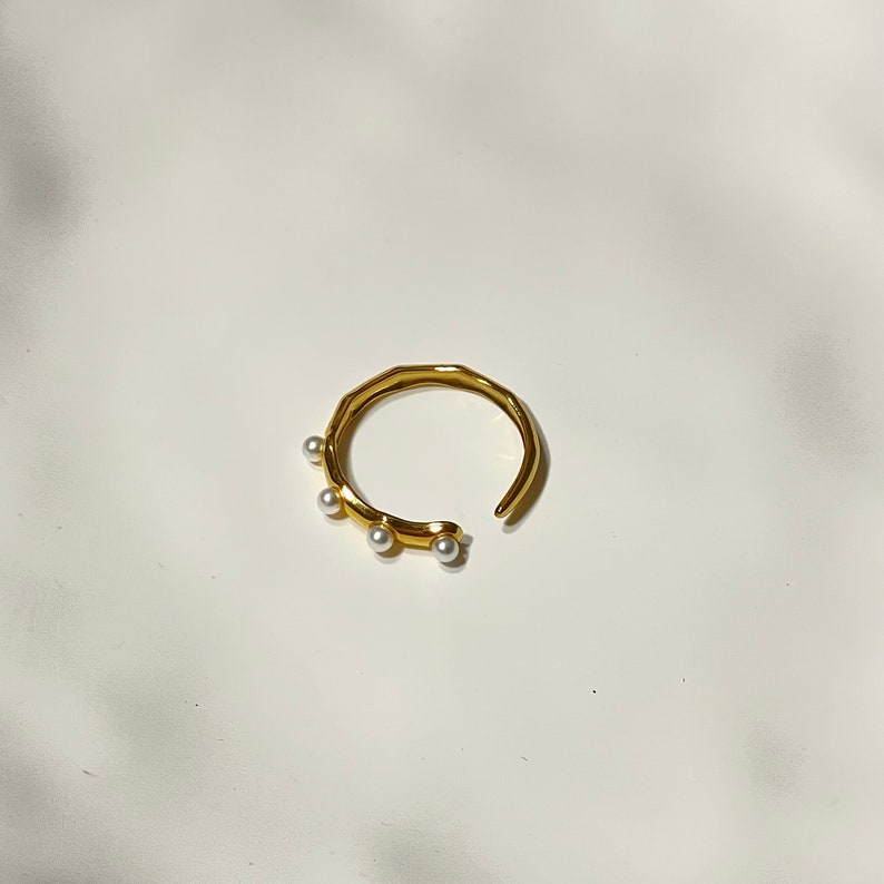 French Vintage Style Gold Ring Natural Pearl Ring and Colored Stone ...