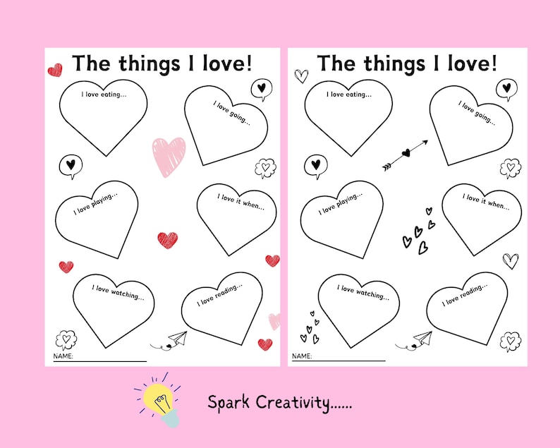The Things I Love Activity| Writing| Valentine's Day Printable| Journal ...