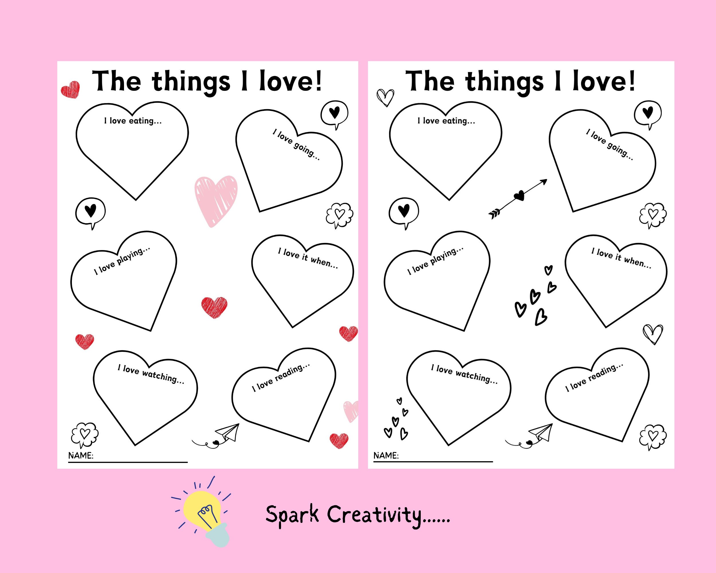 The Things I Love Activity| Writing| Valentine's Day Printable| Journal ...