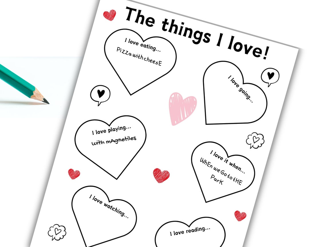 The Things I Love Activity| Writing| Valentine's Day Printable| Journal ...