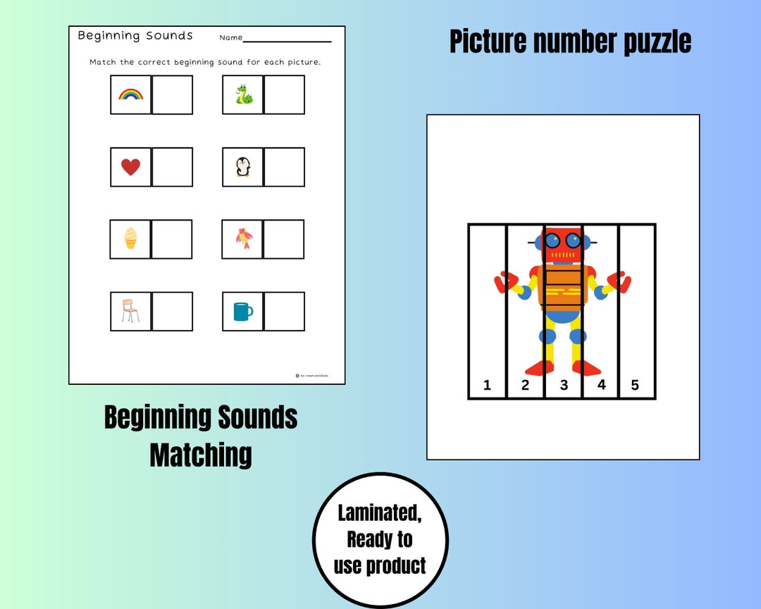 Bundle Learning Activity Beginning Sounds Number Puzzle Fun Engaging ...