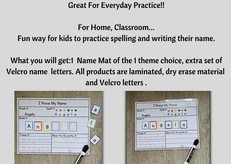 Dry Erase Name Mat, Learn to Spell |write Name Preschool + Kindergarten ...