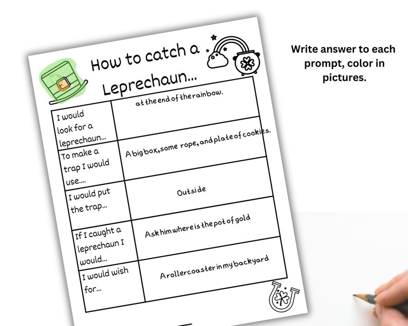 St. Patrick's Day Writing Prompt Activity 2 Printableif I Catch a ...