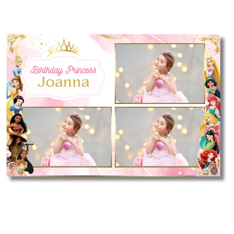 Princess Birthday Pink & Gold Photobooth Template, Instant Download ...