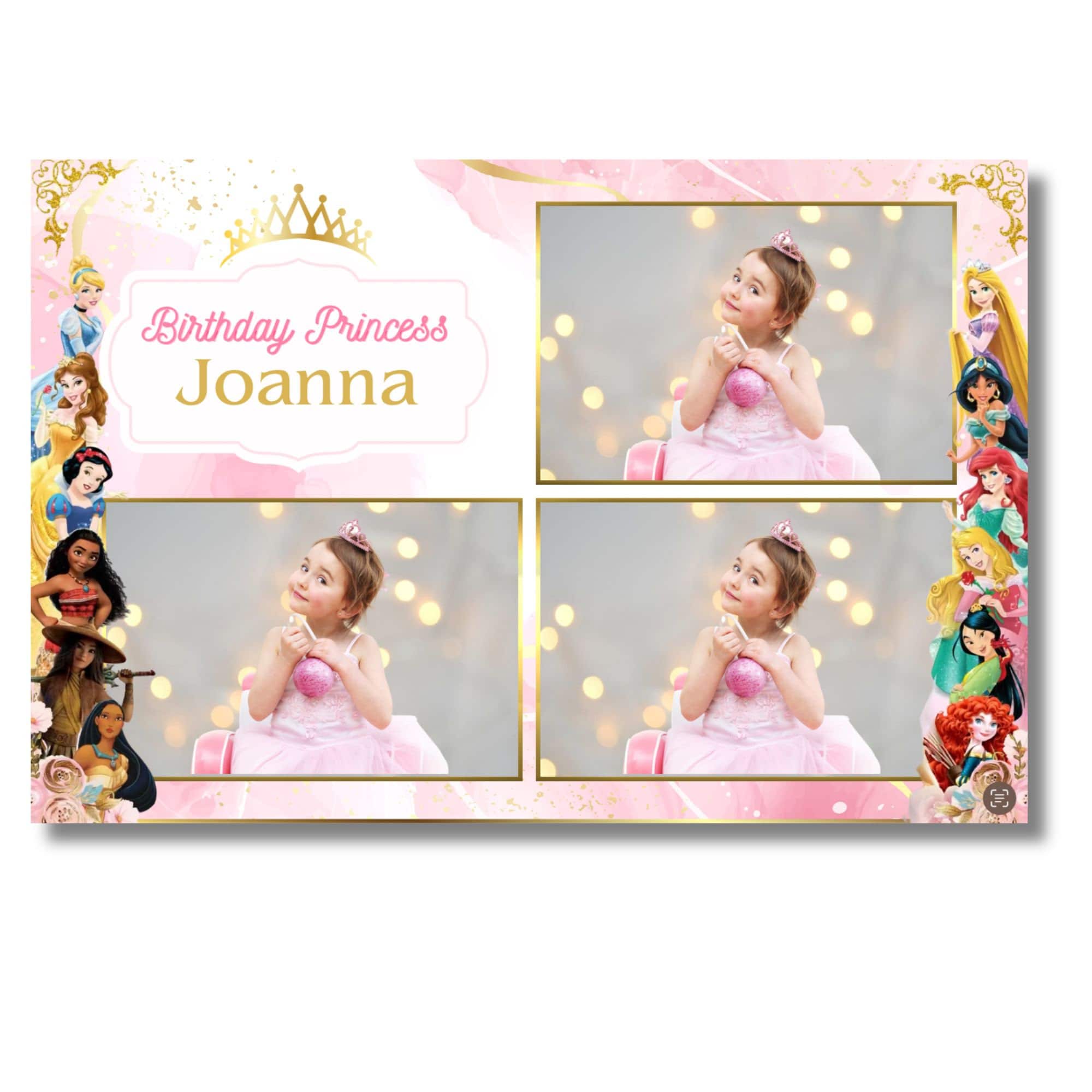 Princess Birthday Pink & Gold Photobooth Template, Instant Download ...