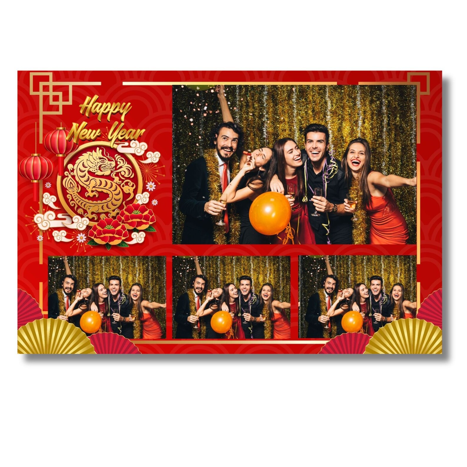 Chinese New Year Photobooth Template: Red and Gold Dragon (instant ...