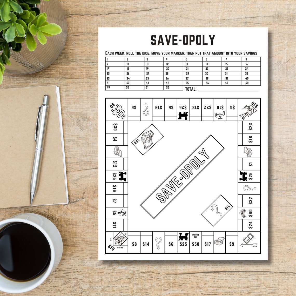 Saveopoly Savings Challenge: Printable Budgeting Game (digital Download ...