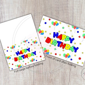 Printable Birthday Card blank Inside Colorful Theme - Etsy