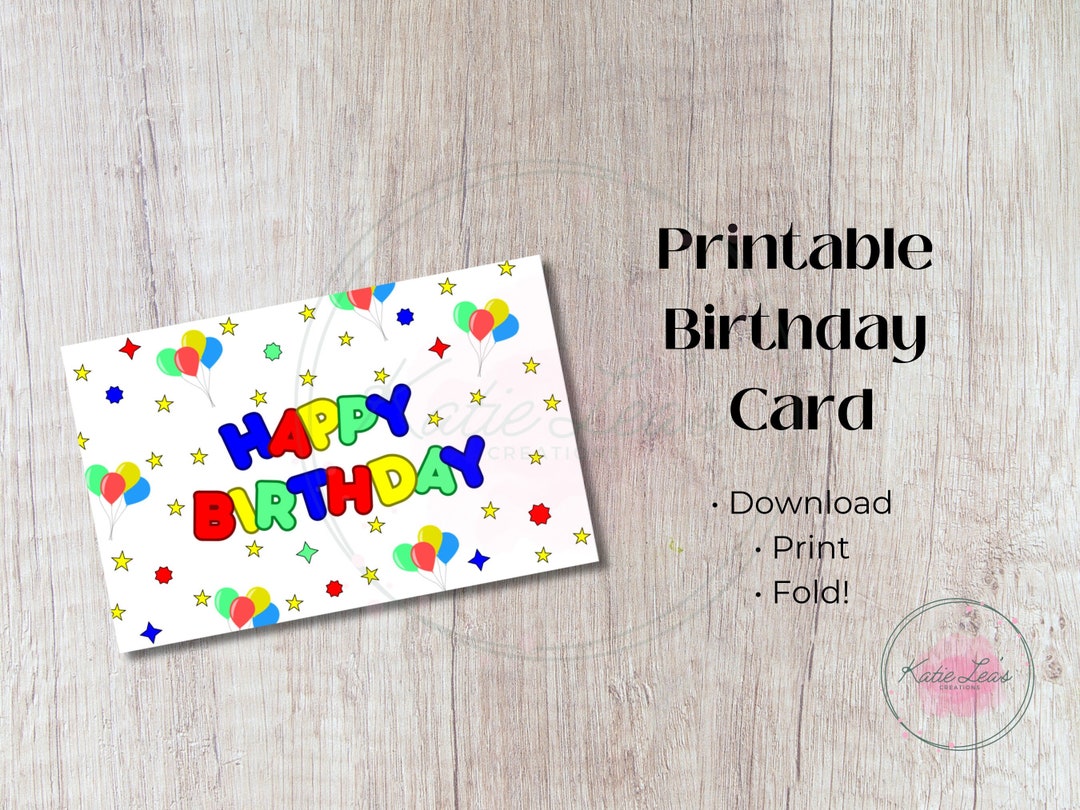 Printable Birthday Card blank Inside Colorful Theme - Etsy