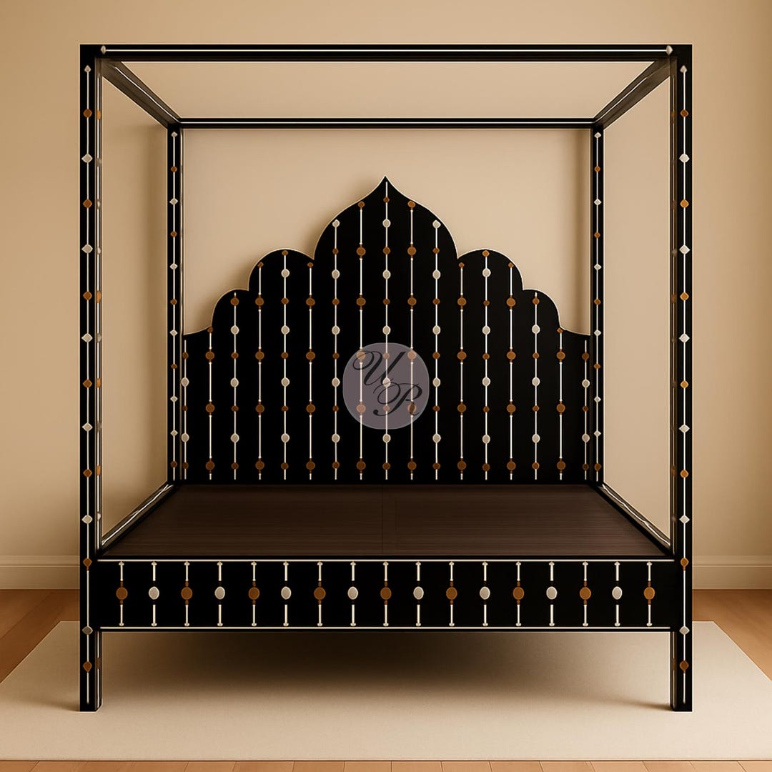 Handmade Bone Inlay Canopy Bed | Vertical Dot Line Pattern Poster Bed ...