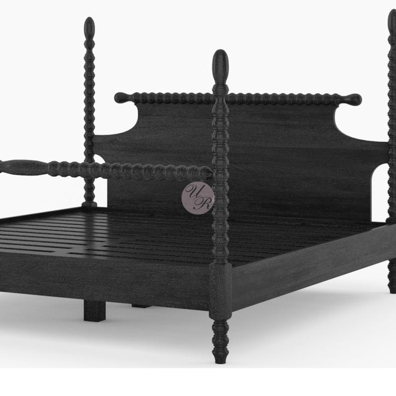 Handmade Black Wooden Spindle Bed Frame | Solid Wood Four Poster Bed ...