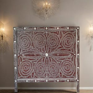 Bone Inlay Headboard – Handmade Floral Pattern Bed Headboard, Boho ...