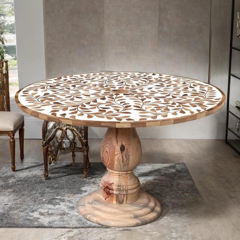 Handmade Bone Inlay Teak Wood Dining Table • Luxury Inlay Furniture ...