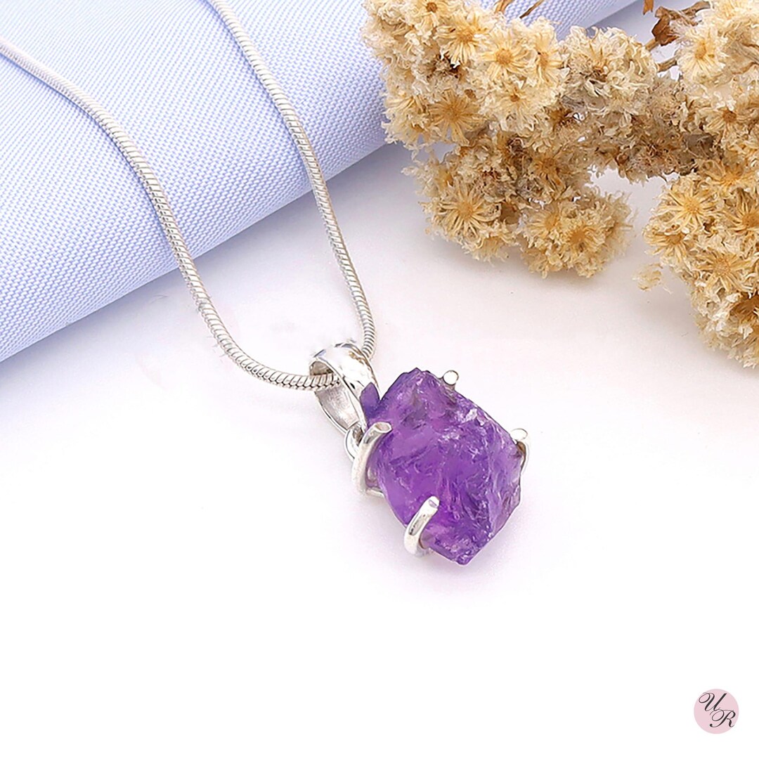 Raw Amethyst Pendant Necklace Natural Gemstone Jewelry Artisan Boho ...